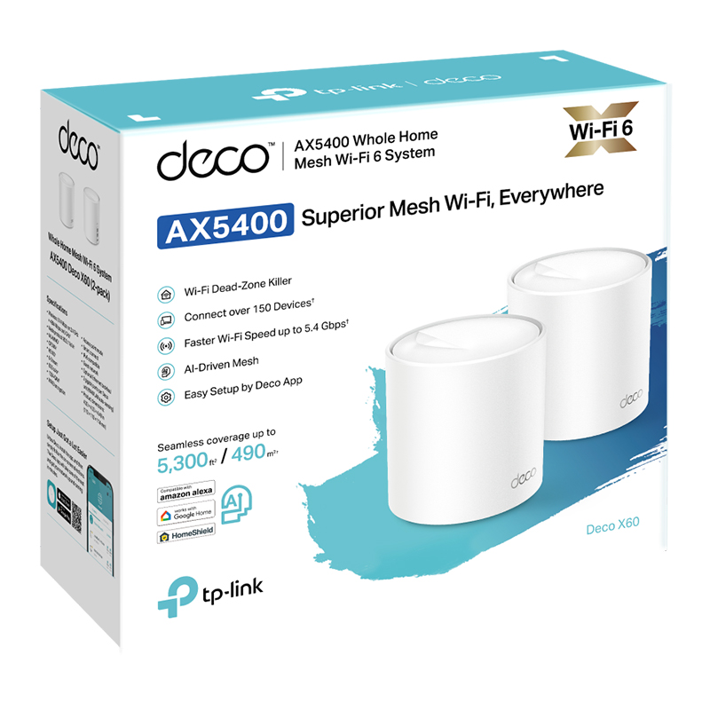 TP-Link Deco X60 AX5400 Dual Band Whole Home Mesh Wi-Fi 6 System - 2 ...