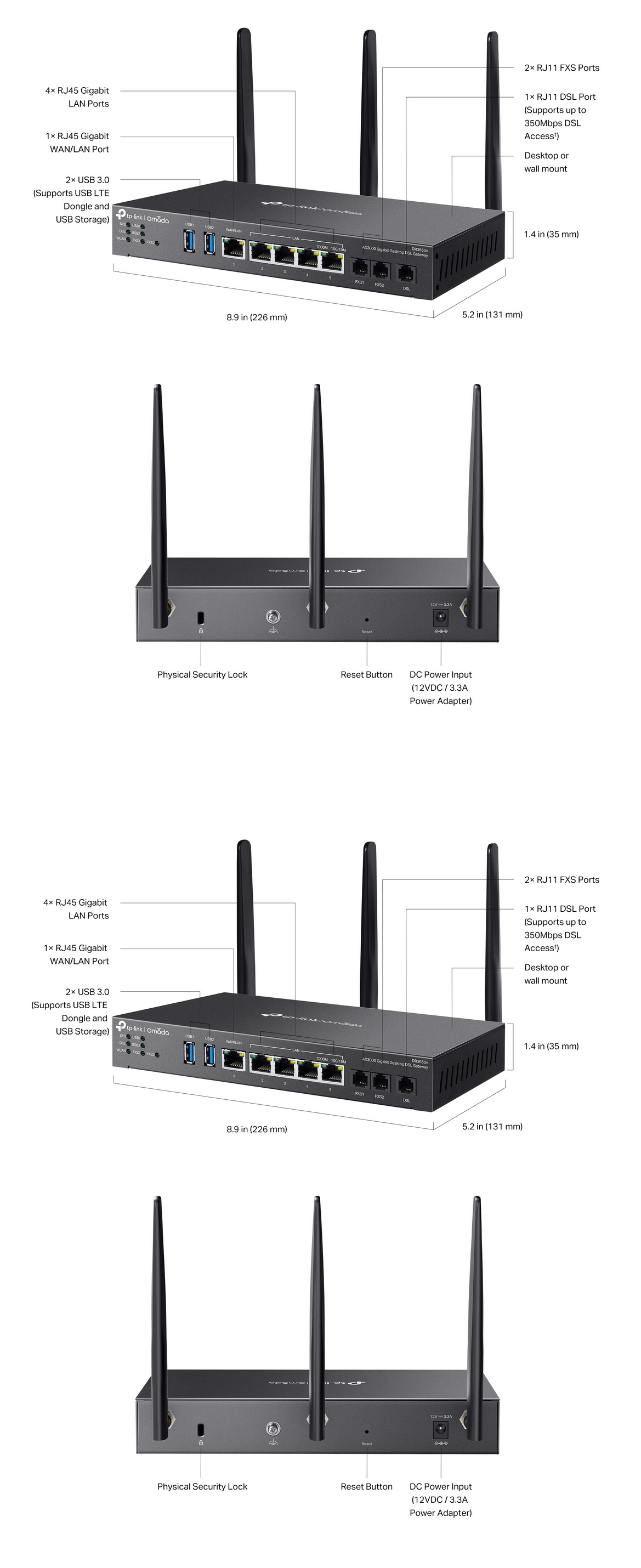 TP-Link DR3650v Omada AX3000 Wi-Fi 6 Gigabit Desktop DSL Gateway ...
