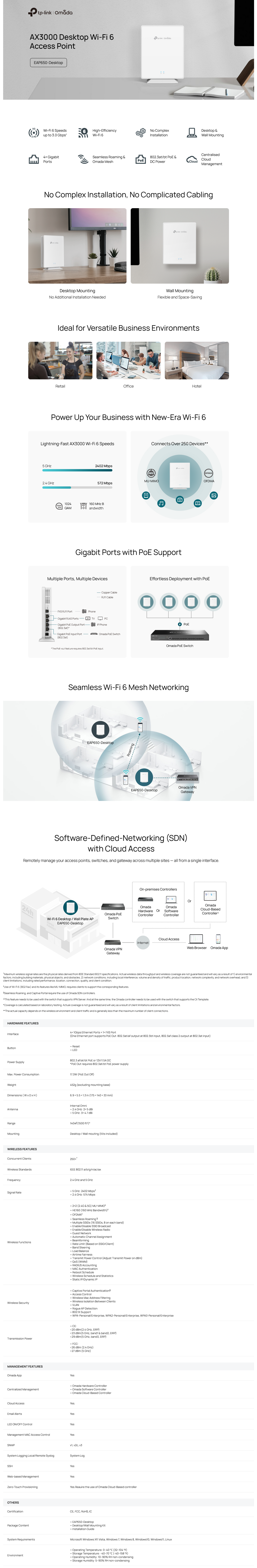 TP-Link Omada AX3000 Desktop Wi-Fi 6 Access Point - EAP650-Desktop | Mwave