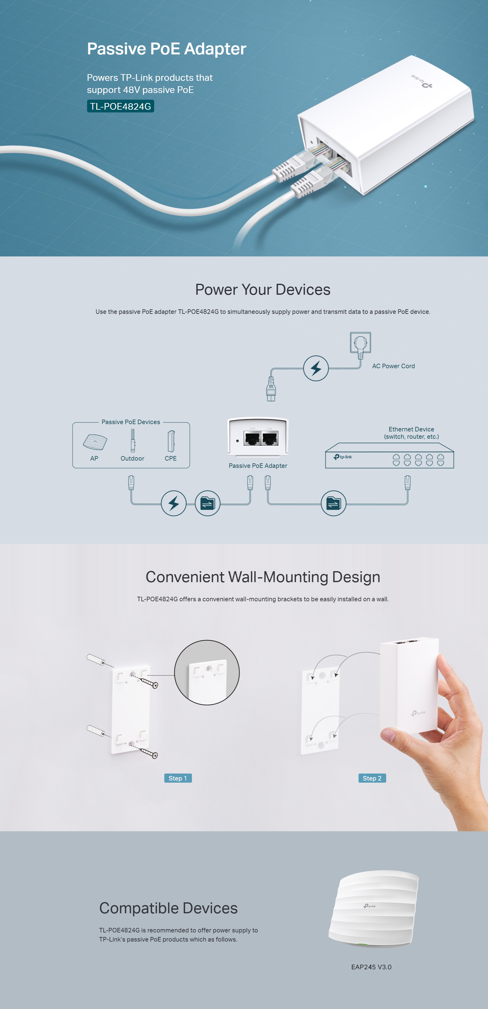 TP-Link POE4824G Omada 48V 24W Passive POE Injector - POE4824G | Mwave