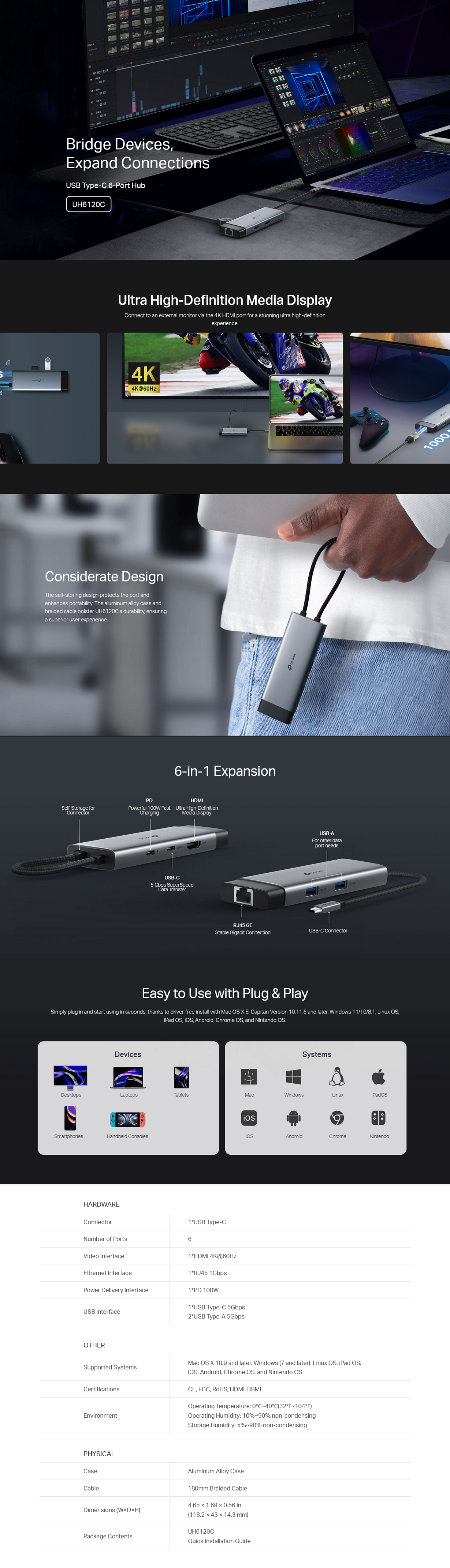 TP-Link UH6120C USB Type-C 6-Port Hub - UH6120C | Mwave