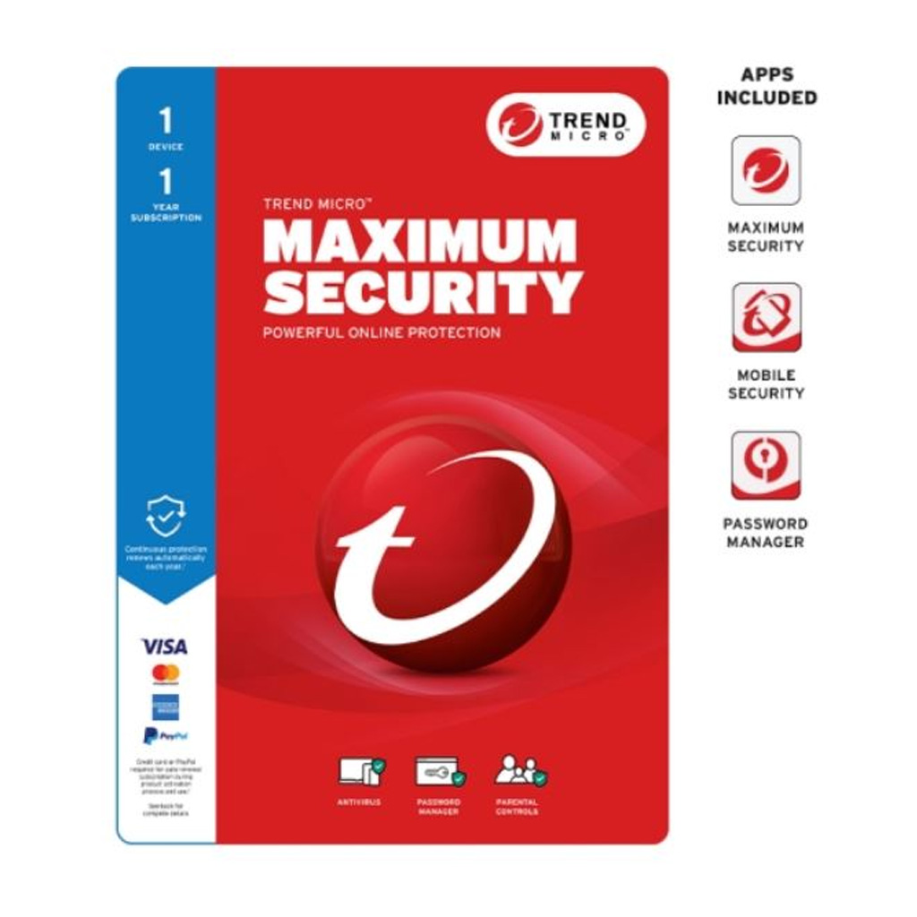 Trend Micro Maximum Security (1 Device) 1 Year Retail Mini Box Auto ...