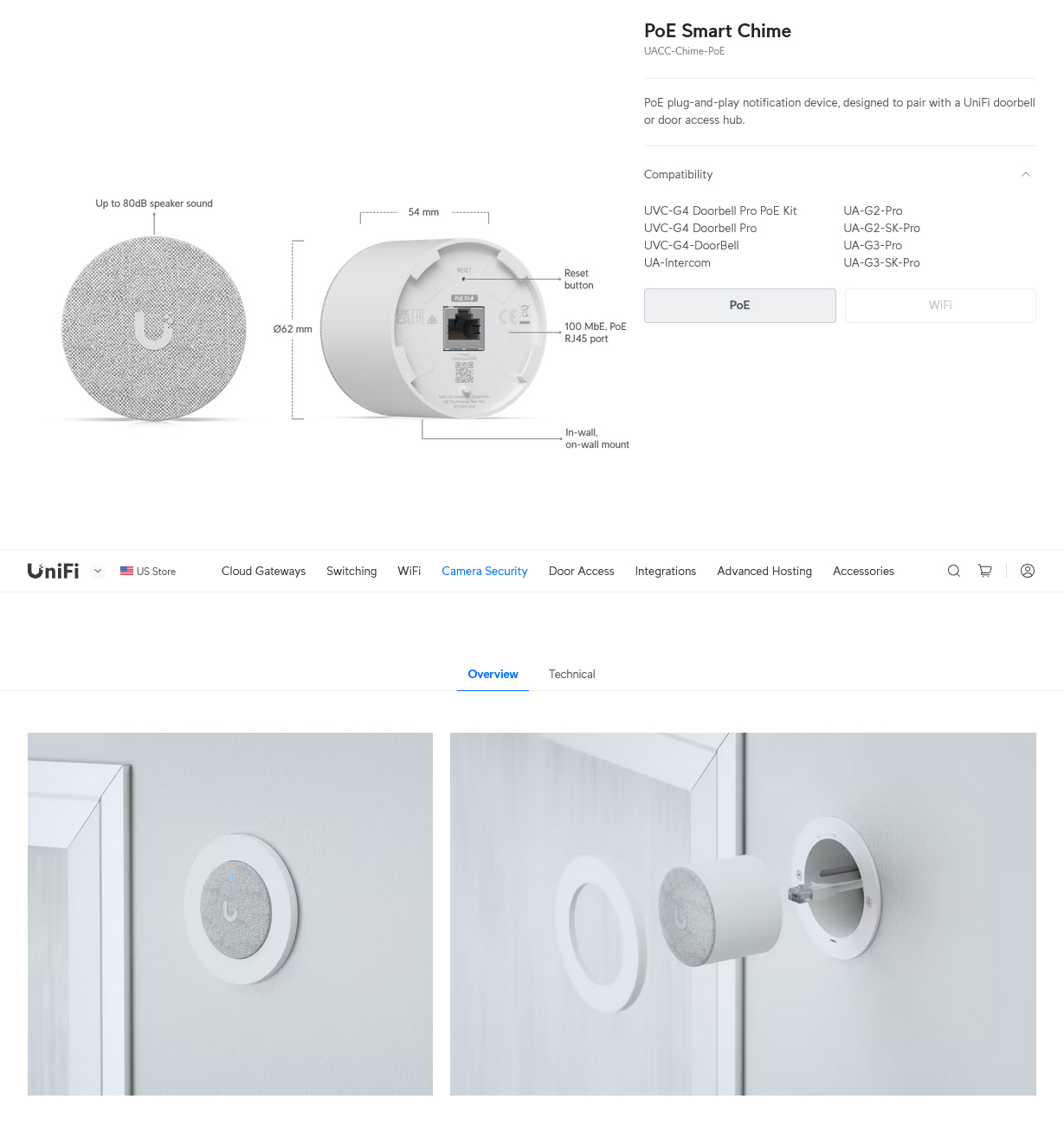Ubiquiti Networks PoE Smart Chime for UniFi Doorbell or Door Access Hub ...