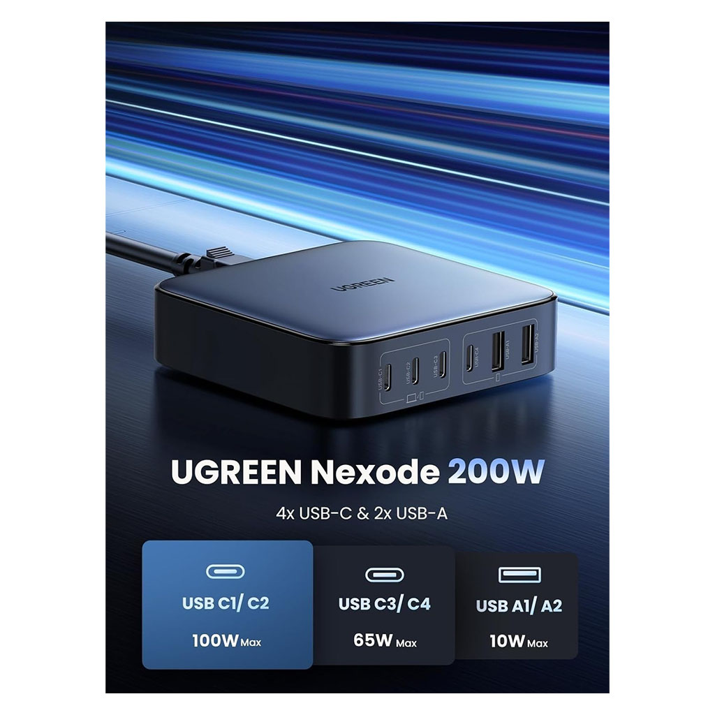 Ugreen 35044A Nexode 200W 6-Port GaN Desktop Fast Charger - 35044A | Mwave