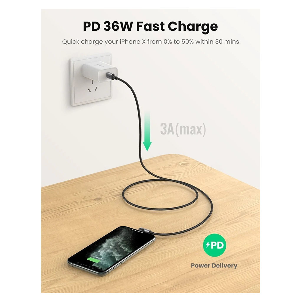 Ugreen 60765 2m 90 Degree USB-C to Lightning Cable - 60765 | Mwave