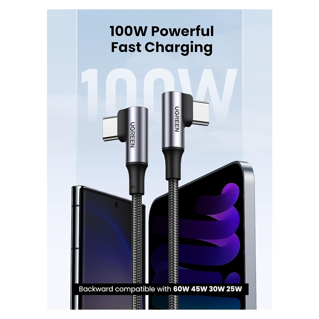 Ugreen 70696 1m 100W Right Angle USB-C Cable - 70696 | Mwave