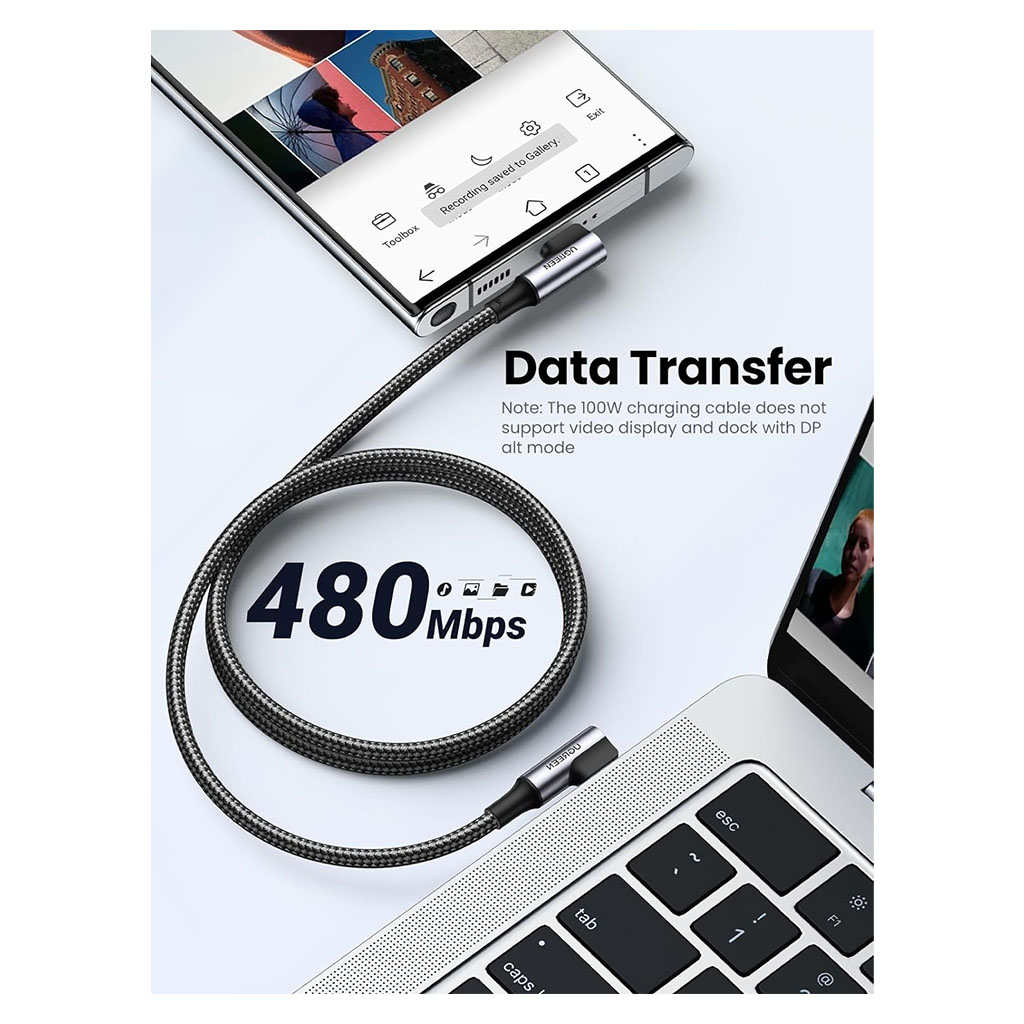 Ugreen 70696 1m 100W Right Angle USB-C Cable - 70696 | Mwave