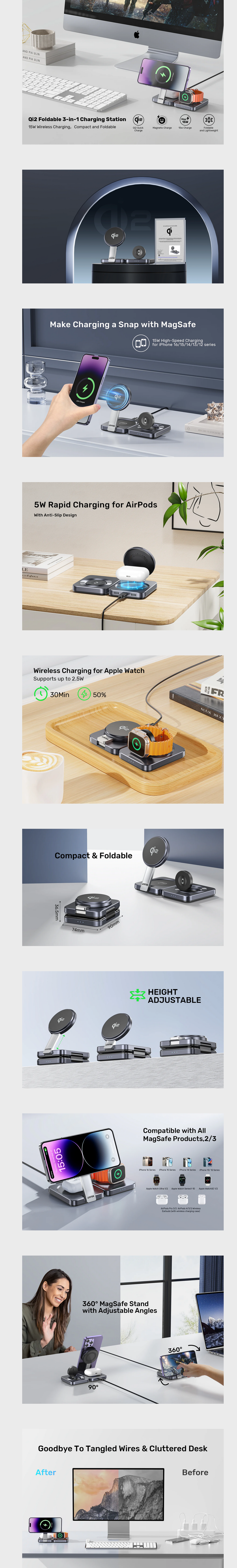 Unitek Qi2 Foldable 3-in-1 Charging Station - UTP1300AGY01 | Mwave