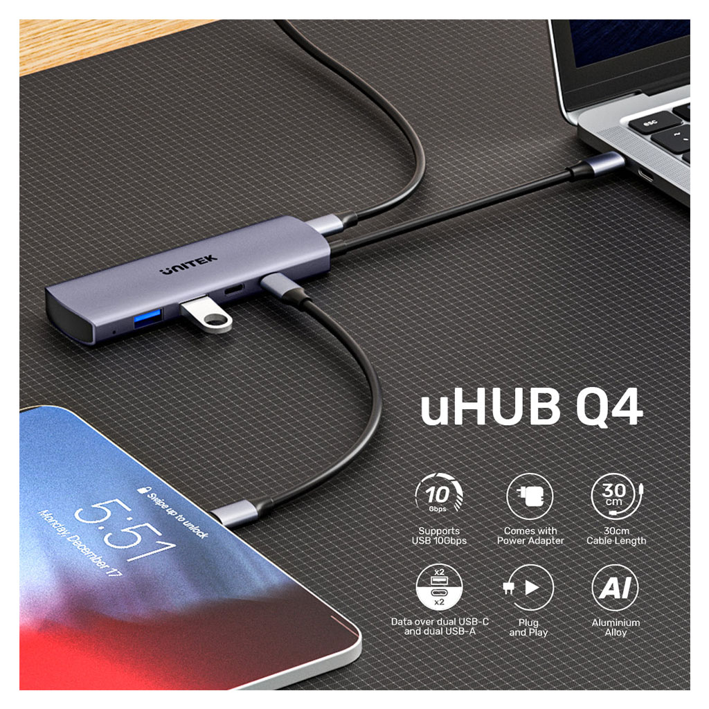 Unitek uHUB Q4 4-in-1 10Gbps USB-C Hub - H1112DGY01 | Mwave