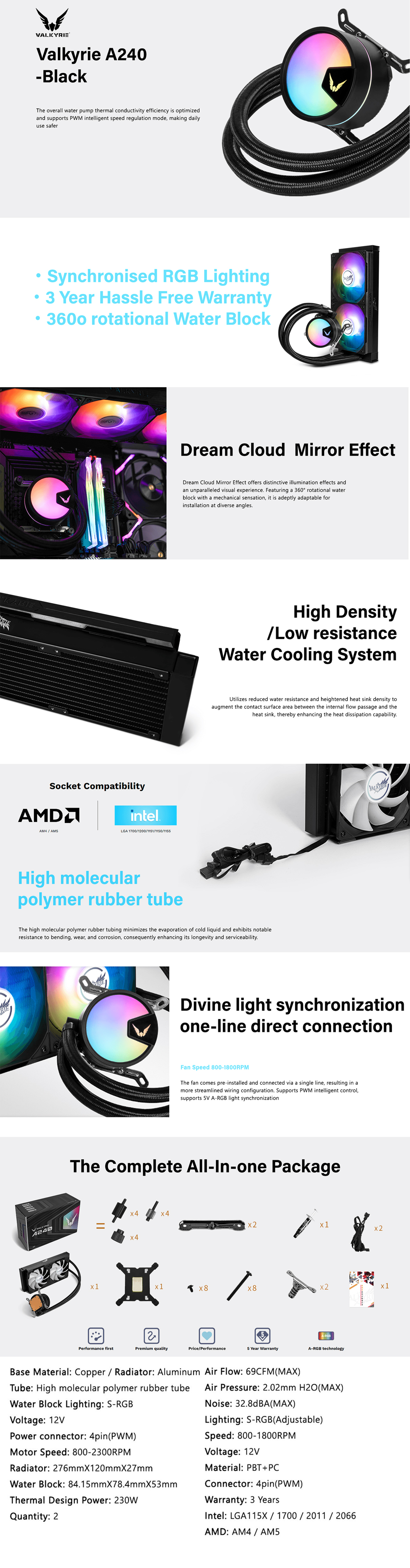 Valkyrie A240 AIO Liquid CPU Cooler - Black - COOLVKA240B | Mwave