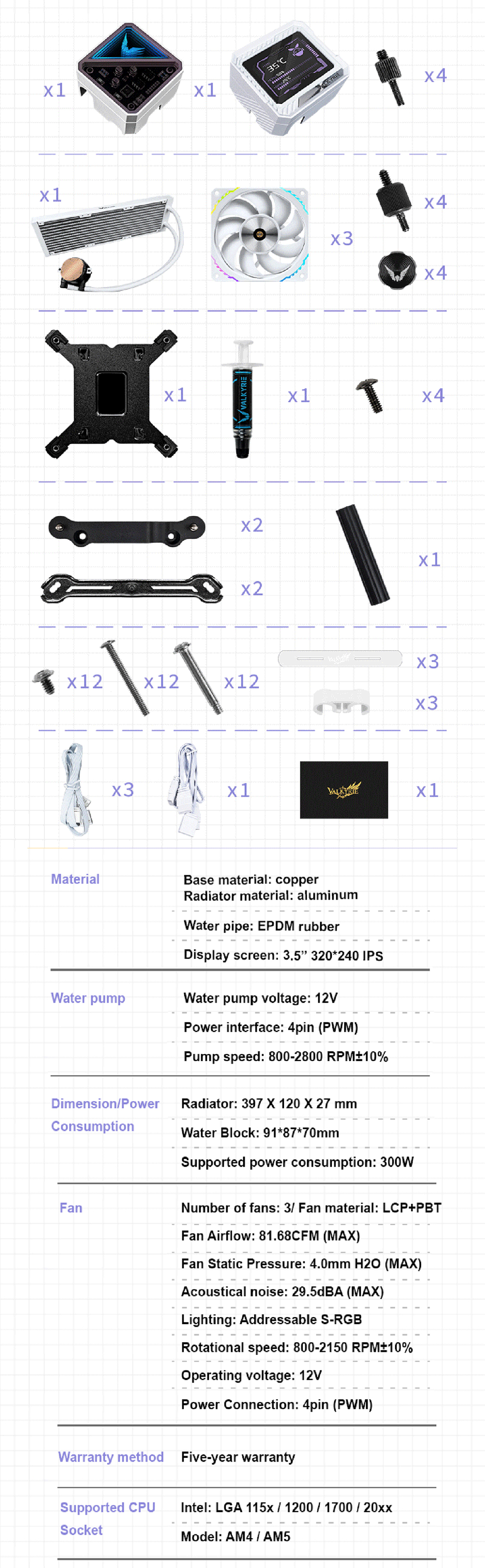 Valkyrie V360 AIO Liquid CPU Cooler - Merlin White - COOLVKV360W | Mwave