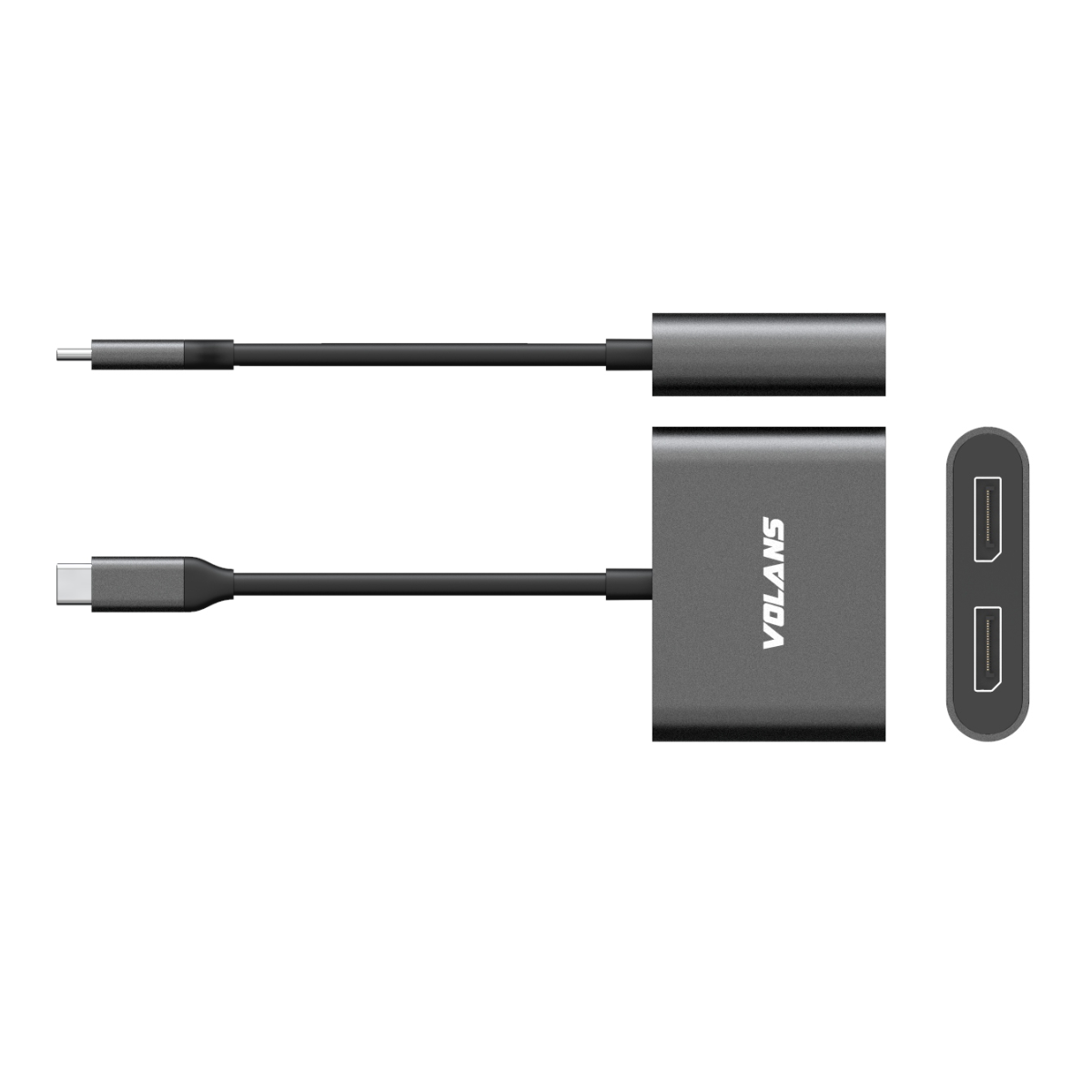 VOLANS VL-UC2DP-S Aluminium 4K USB-C to Dual DisplayPort Adapter with ...