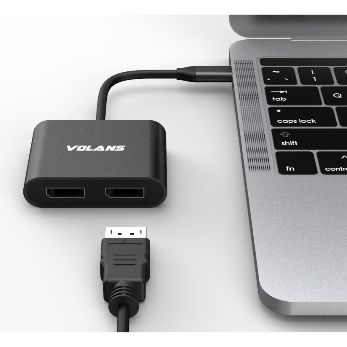 VOLANS VL-UC2DP-S Aluminium 4K USB-C to Dual DisplayPort Adapter with ...
