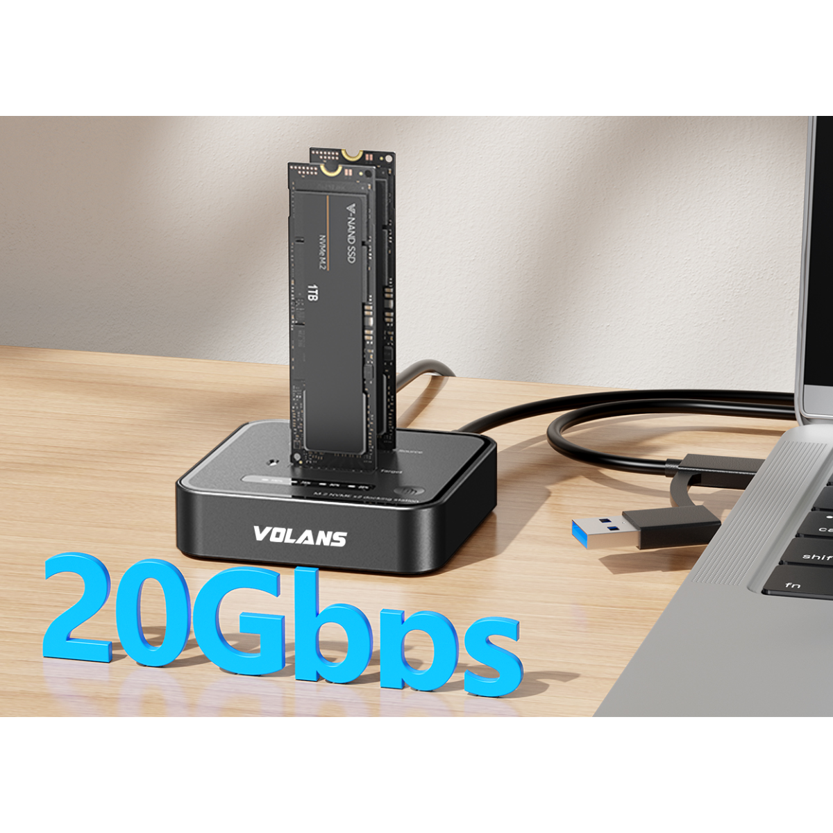 Volans VL-UCM2DS-S Aluminium 2-Bay USB-C M.2 NVMe PCI-E SSD Docking ...