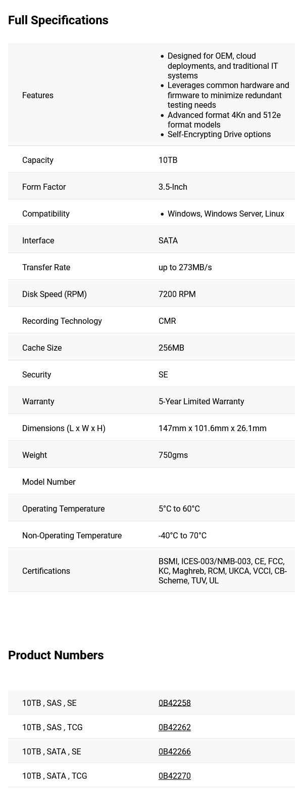 WD Ultrastar DC HC330 10TB SATA 7200RPM 512n/512e/4Kn SE Hard Drive ...