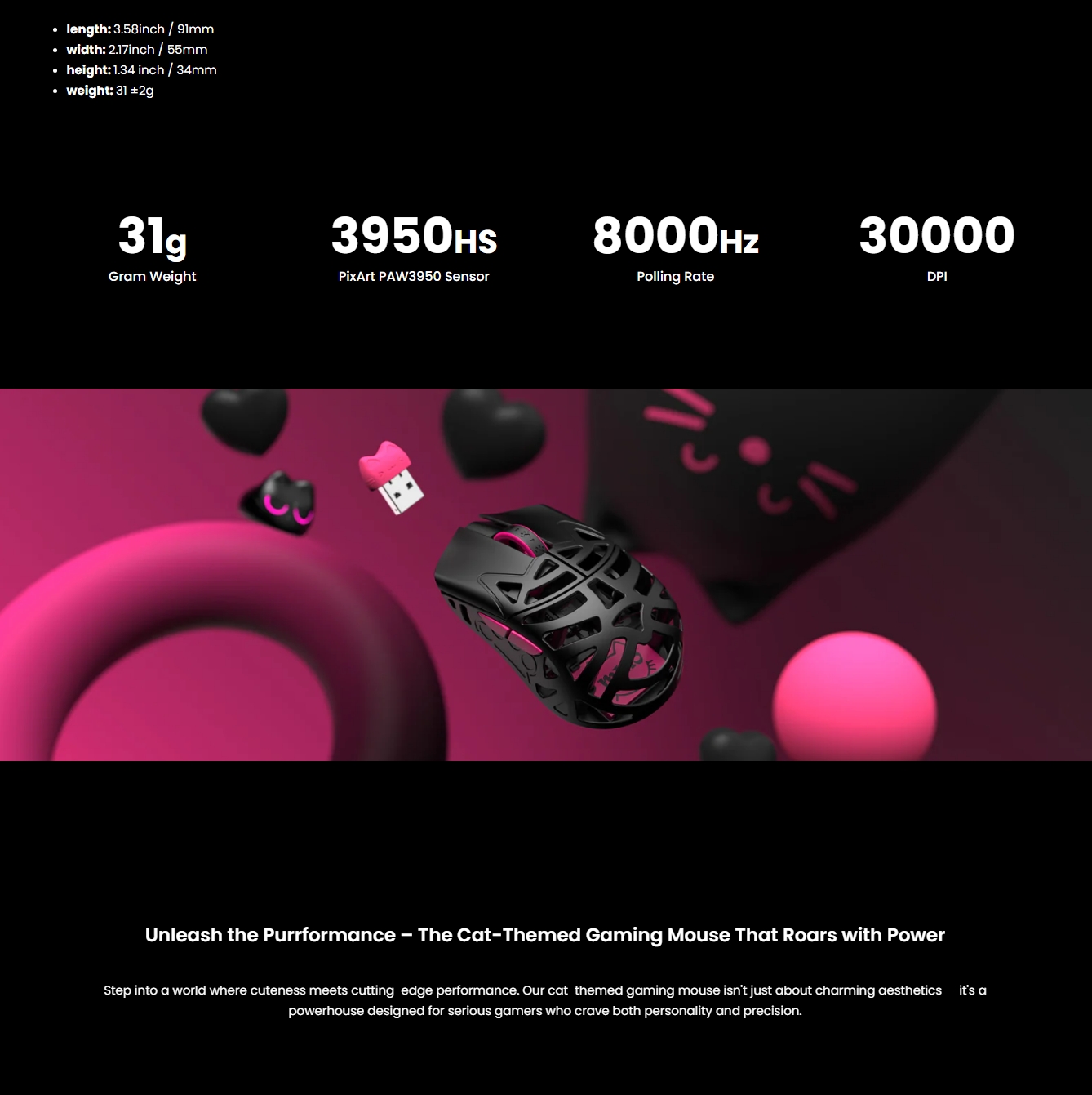 WLmouse Beast Miao 8K Magnesium Wireless Optical Gaming Mouse - Black ...