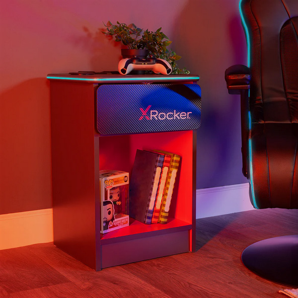 X Rocker Carbon-Tek Bedside Table with Wireless Charging and LED Lights ...