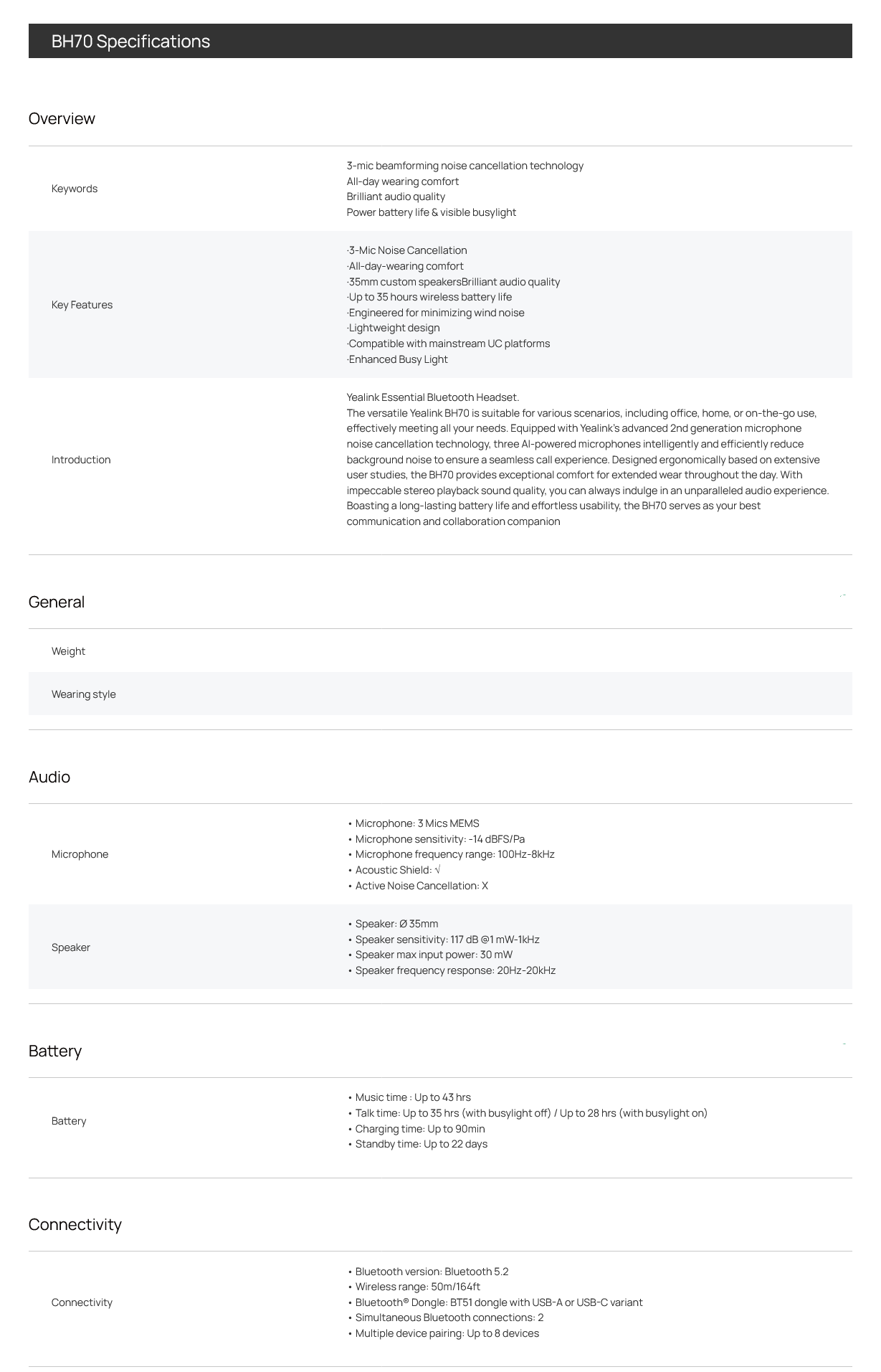 Yealink BH70 UC Mono Bluetooth Wireless USB-C Headset w/USB-A Dongle ...
