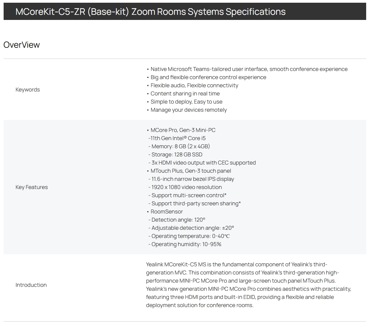 Yealink MCoreKit-C5-ZR Native Zoom Rooms System Base Kit - MCoreKit-C5 ...