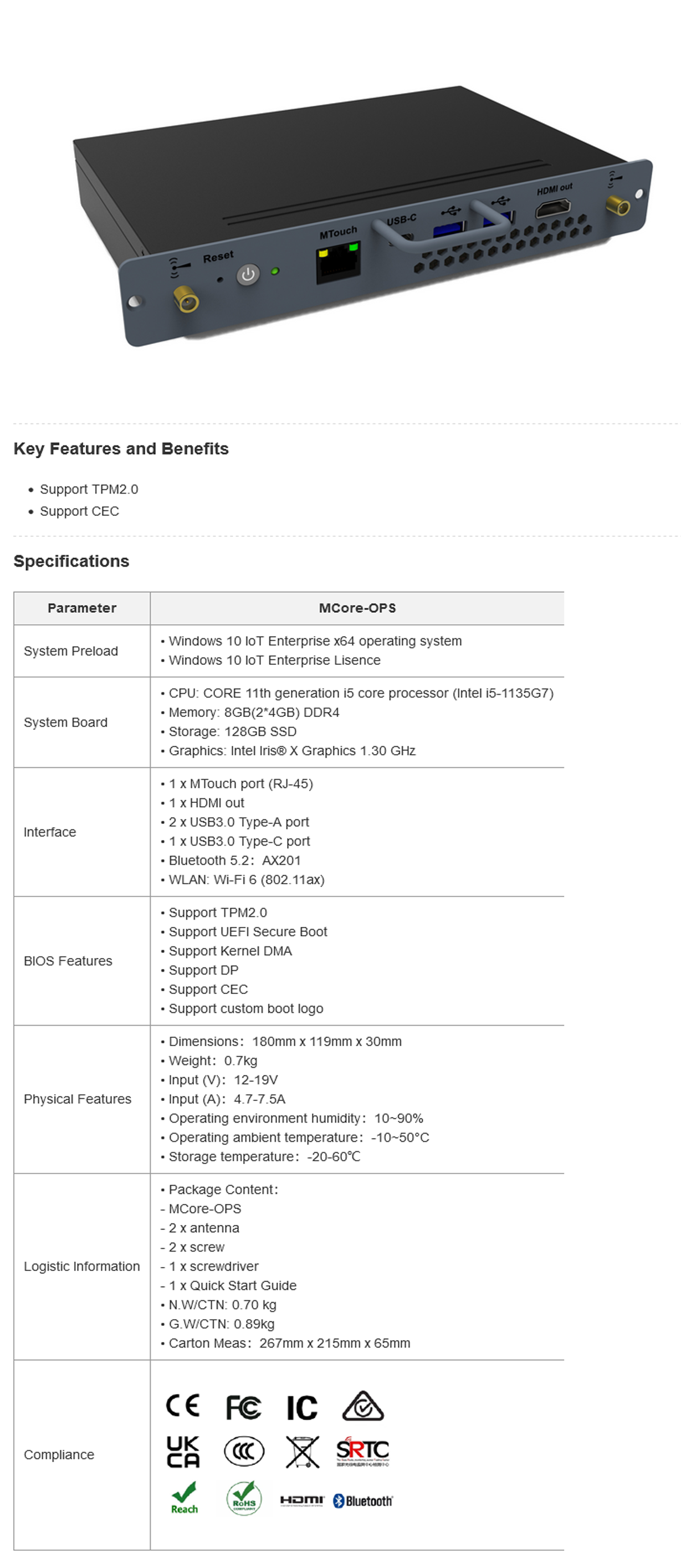 Yealink MCORE-OPS i5 Quad-Core CPU 8GB RAM for Meeting Board i5/8/128 ...