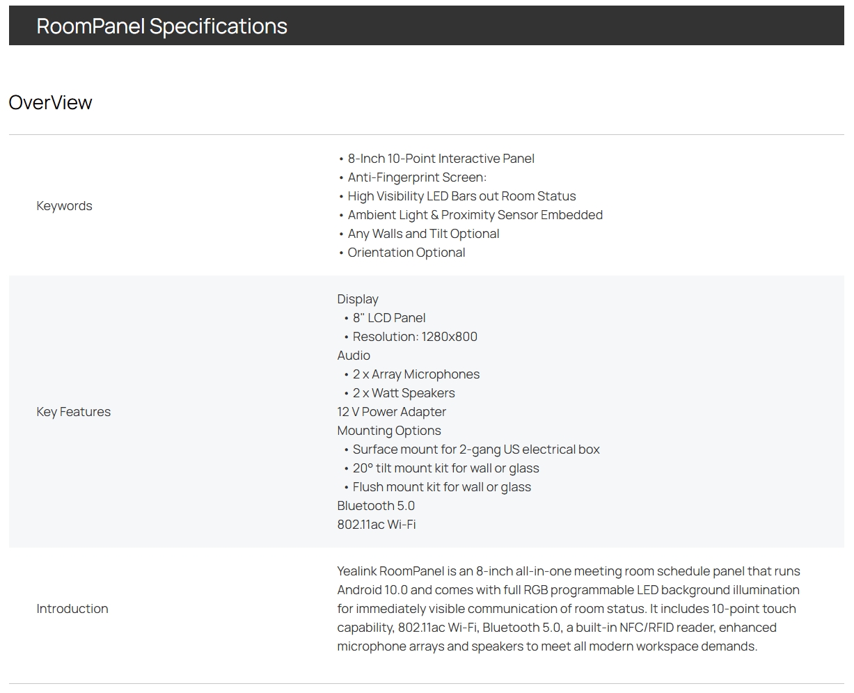 Yealink RoomPanel All-In-One Meeting Room Scheduling Panel - RoomPanel ...