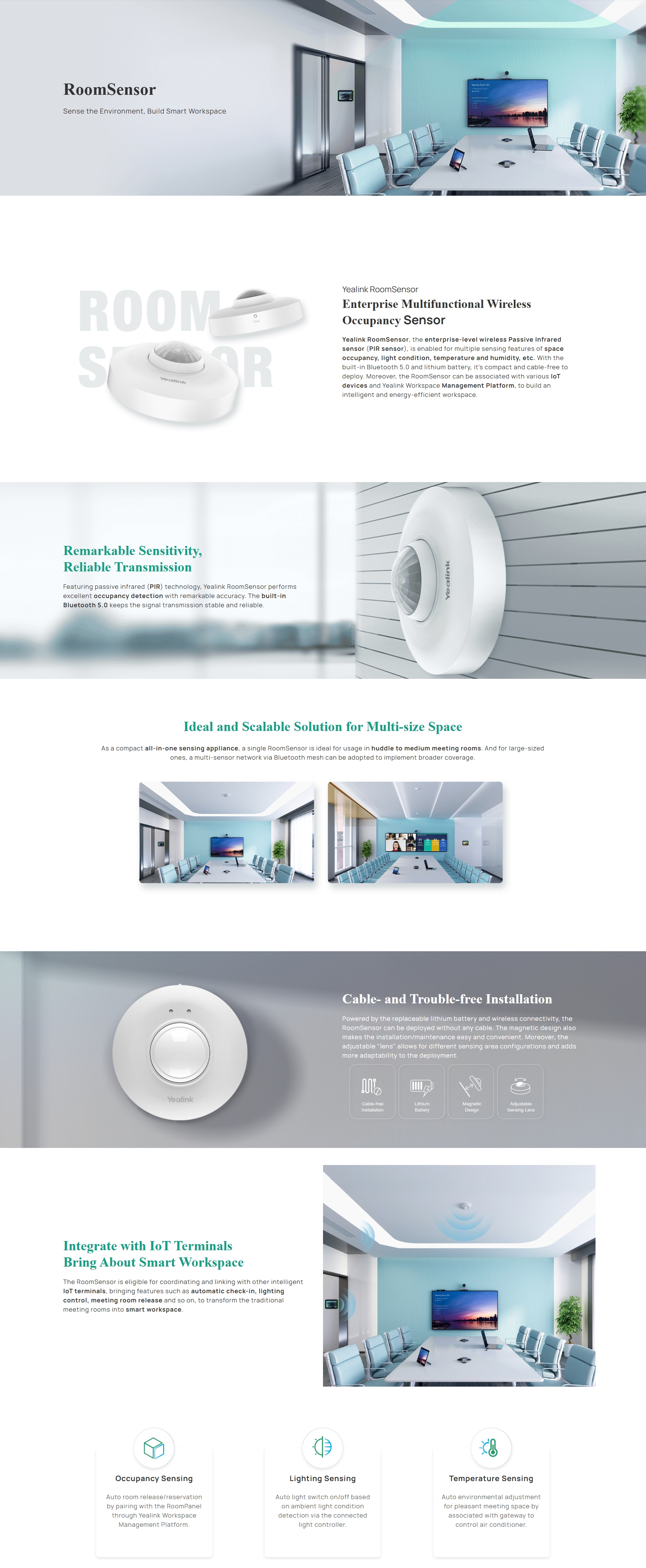 Yealink RoomSensor Multifunctional Wireless Room Occupancy Sensor ...
