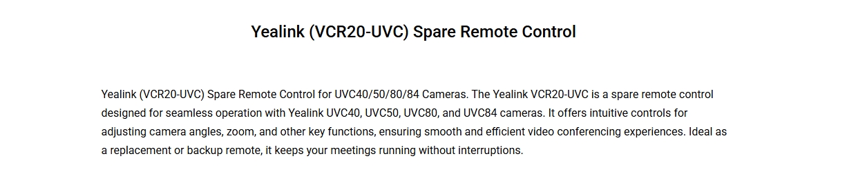 Yealink Spare Remote Control for UVC40/50/80/84 Camera - VCR20-UVC | Mwave