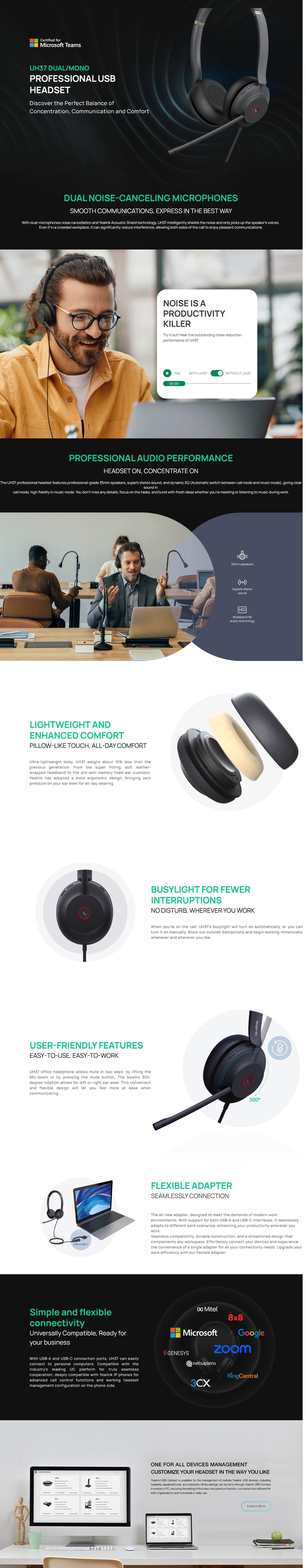 Yealink UH37 Dual USB-C/A Headset - UC - UH37-D-UC-C/A | Mwave