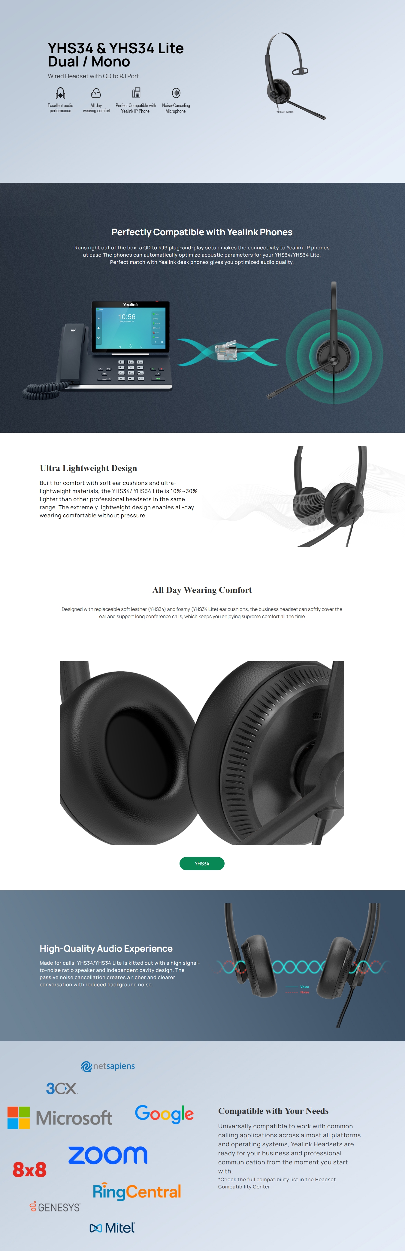 Yealink (YHS34 Mono) Wired Headset for Cisco/Avaya - YHS34-M-3P | Mwave
