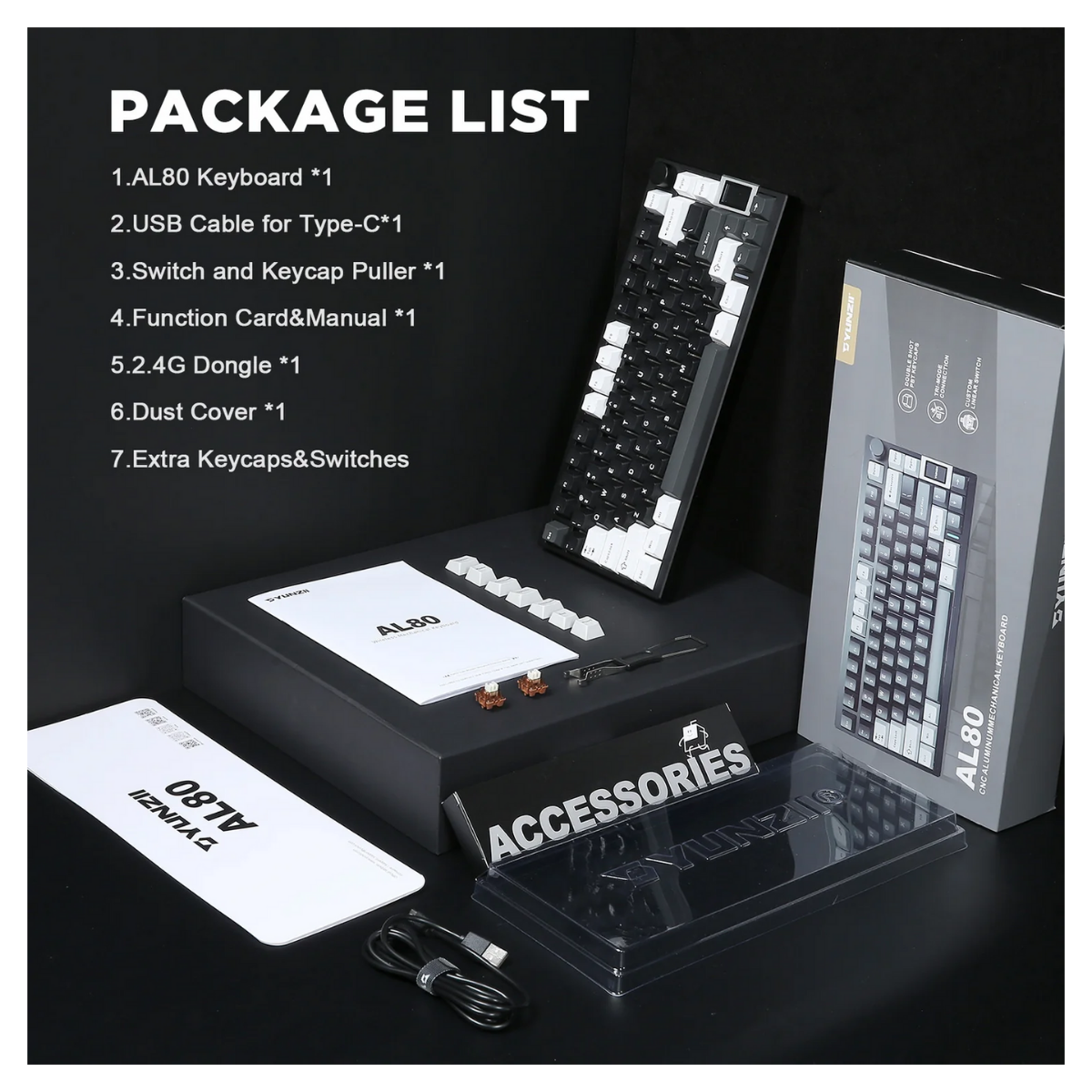 YUNZII AL80 QMK/VIA Aluminum LCD Mechanical Keyboard - Silver - Gateron ...