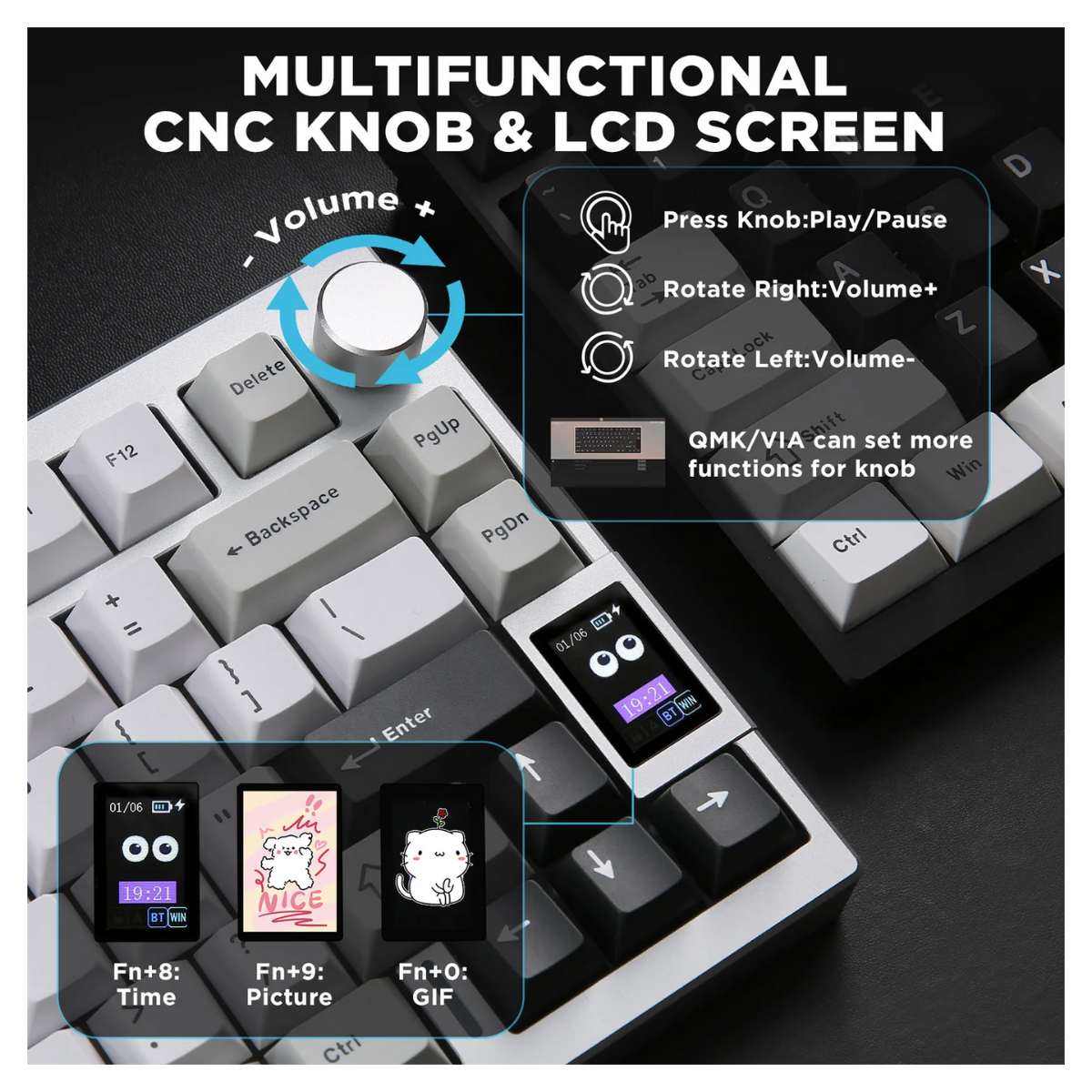 YUNZII AL80 QMK/VIA Aluminum LCD Mechanical Keyboard - Silver - Gateron ...