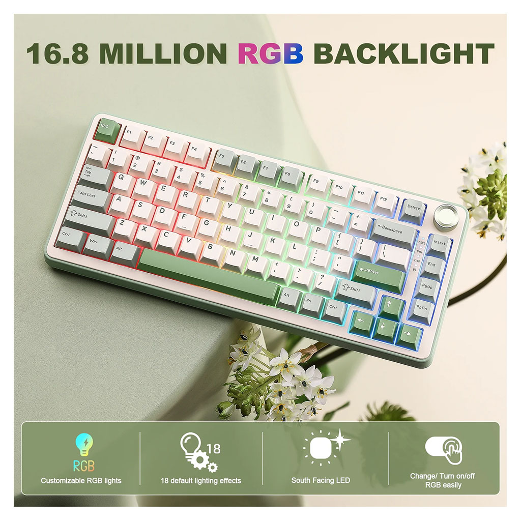 Yunzii B75 Pro Hot-Swappable Wireless Green Mechanical Keyboard - Milk ...