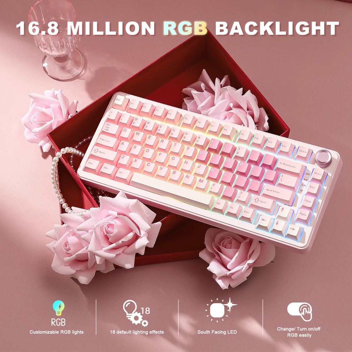 YUNZII B75 Pro Pink Wireless Mechanical Keyboard - YUNZII Cocoa Cream V2 Switches - KBYZB75PPKCC ...