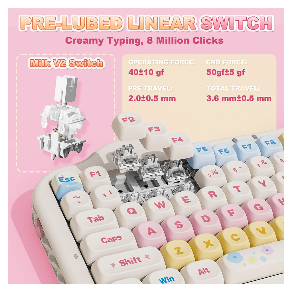 Yunzii C75 Cake Meow Wireless Pink Mechanical Keyboard - Milk V2 ...