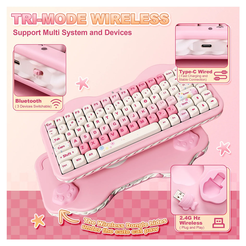 Yunzii C75 Cake Meow Wireless Pink Mechanical Keyboard - Milk V2 ...
